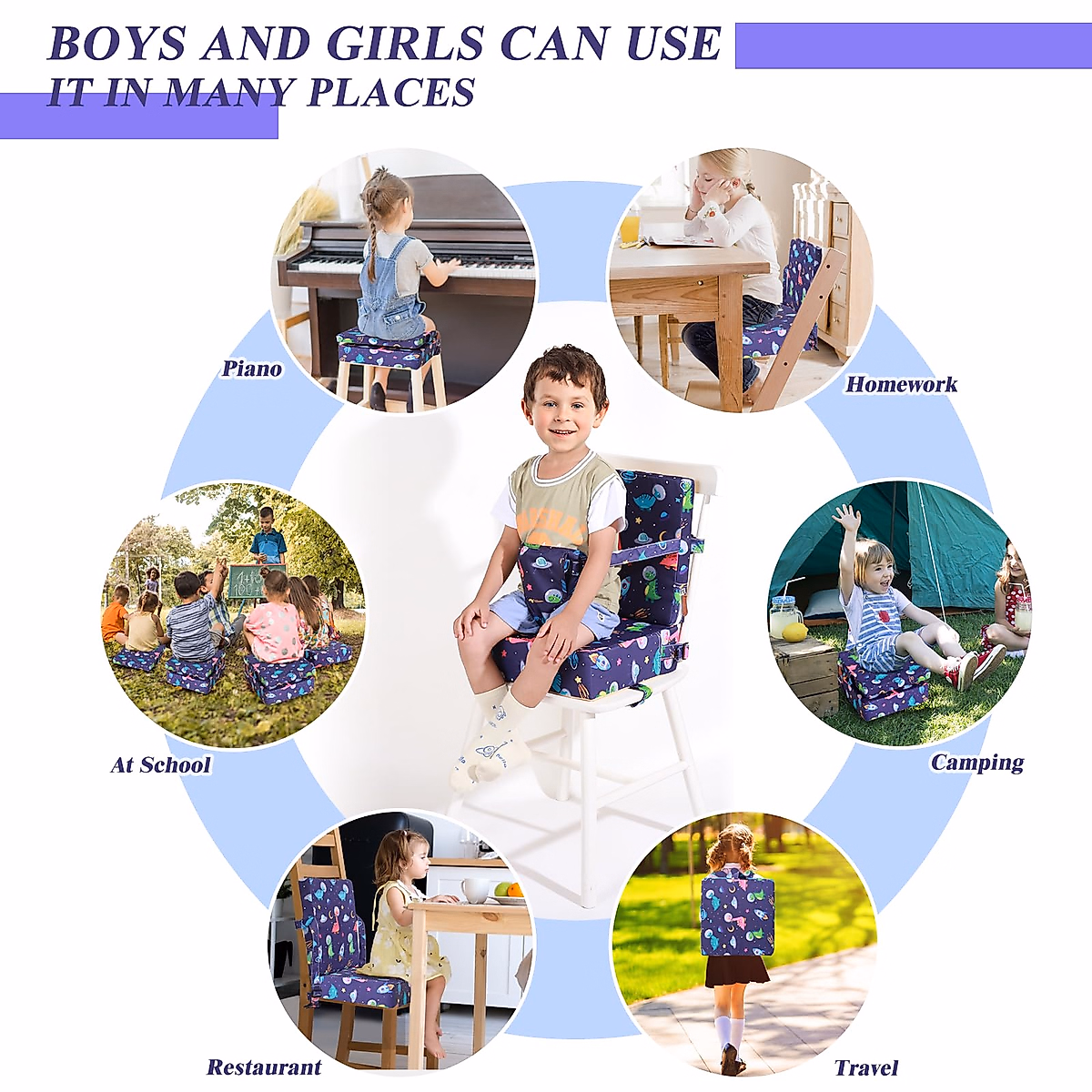 Toddler Booster Seat for Dining Table, Dinosaur Booster Seat for Table with Backrest and Adjustable Seat Belts Non-Slip Bottom Portable Booster Seat Increasing Cushion for Kid Baby Eating Travel Home