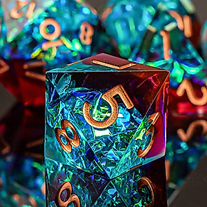 KERWELLSI Resin DND Dice Set D&D, Dungeons and Dragons Dice with Box, 7 Piece Polyhedral Role Playing Dice, Sharp Edge RPG D and D Dice D20 D12 D10 D8 D6 D4