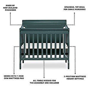 Dream On Me Alice 3-in-1 Full Panel Convertible Mini Crib, Olive, Greenguard Gold Certified
