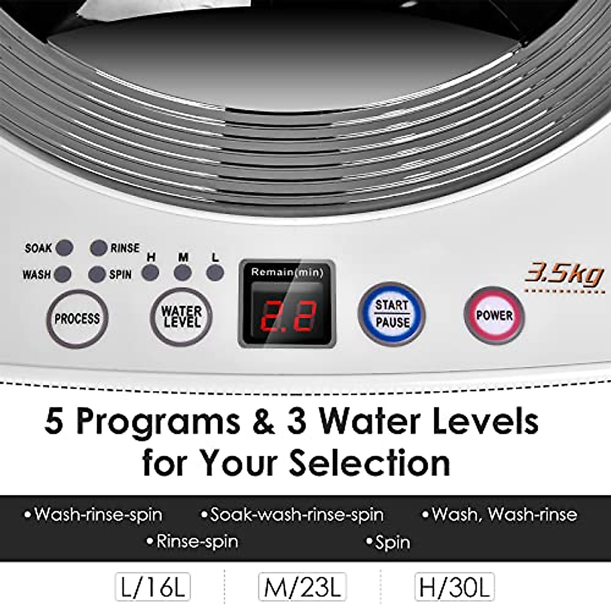 Casart Washing Machine Portable Compact Full-Automatic W/Drain Pump 8 Lbs Cloth Washer and Spinner