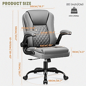 Brick Attic Office Chair, Executive Office Chair Leather Ergonomic Computer Desk Chair with Wheels Swivel Task Chair with Lumbar Support and Flip-up Armrests Gray