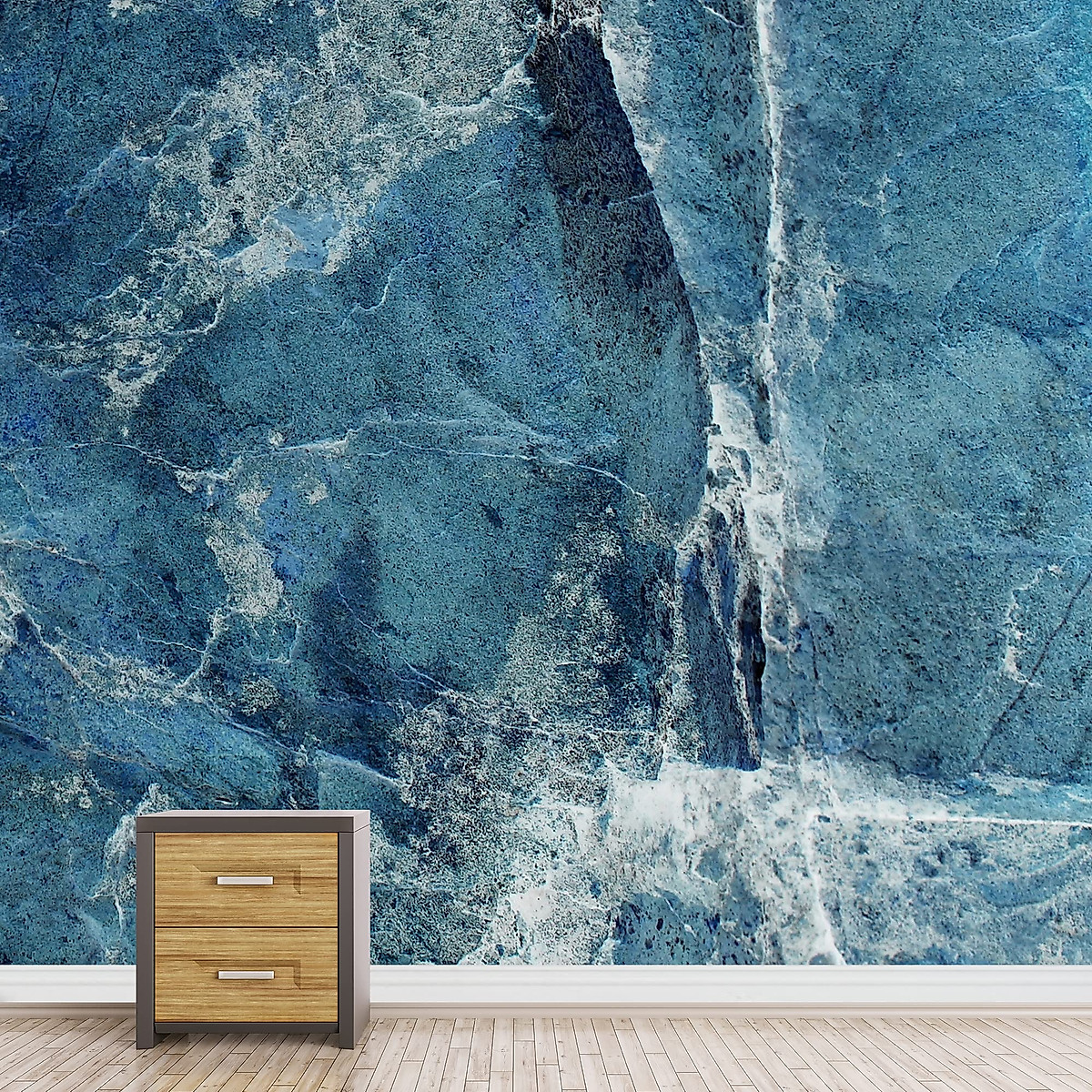 SIGNFORD Removable Wall Sticker/Wall Mural Navy Blue Graphite Granite Wall Pattern Abstract Shapes Digital Art Minimalism Bohemian Relax/Calm for Living Room, Bedroom, Office - 100x144 inches