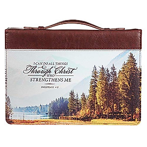 Christian Art Gifts Men's Classic Bible Cover I Can Do All Things Forest Philippians 4:13, Brown Faux Leather, Medium