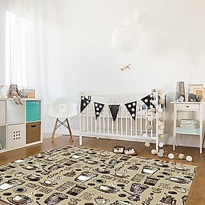 Area Rug for Bedroom Living Room Decor,Retro Sketch Coffee Set Bean with Quote Ultra Soft Non-Slip Accent Rugs Indoor Large Floor Carpet Aromatic Drink on Khaki Non-Shedding Nursery Floor Mat,48x72in