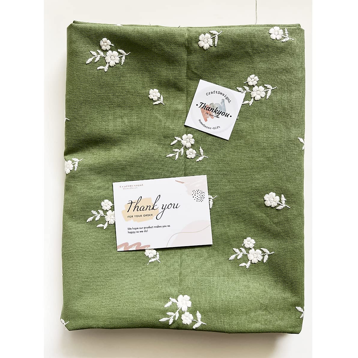 CraftDesignL Green Floral Linen Fabric,Embroidered Fabric,Flower Linen Fabric,Linen Fabric,Quilting Fabric,Designer Fabric,Fabric by Yard,Daisy Fabric