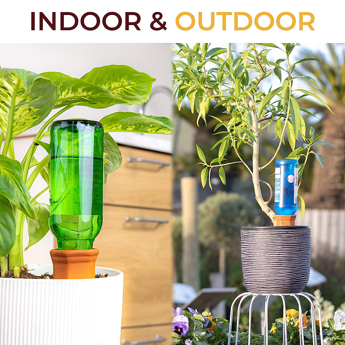 10-Pack Natural Self Watering Spikes - Terracotta - Automatic Plant Waterer for Indoor & Outdoor