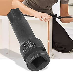 Actaday 1/2inch Hex Screwdriver Socket Adaptor, Star Head Drive Air Impact Wrench Bit Set, 42 Chrome Molybdenum Steel, Socket Car Repair Tools (T80)