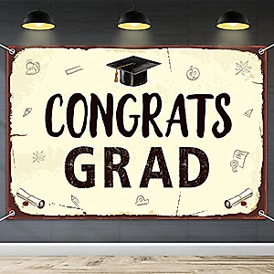 HAMIGAR 6x4ft Congrats Grad Banner Backdrop Background - Rustic Vintage Graduation Decorations Decor Party Supplies