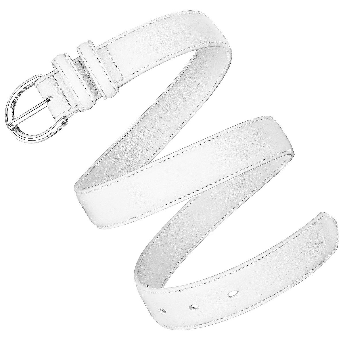 Falari Women Genuine Leather Belt Fashion Dress Belt With Single Prong Buckle 6028-White-M