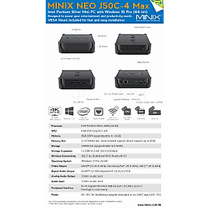 MINIX J50C-4 Max Intel Pentium Silver Mini PC with Windows 10 Pro (64-bit), Designed to Power Your Entertainment and Productivity Needs. (8GB+240GB/Mini PC)