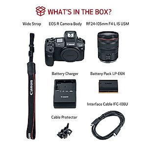 Canon EOS R RF24-105mm F4 L is USM Lens Kit, Vlogging and Content Creator Camera 4K UHD, Digital Single-Lens Non-Reflex AF/AE Camera, 0.24 Magnification, Mirrorless, Full-Frame
