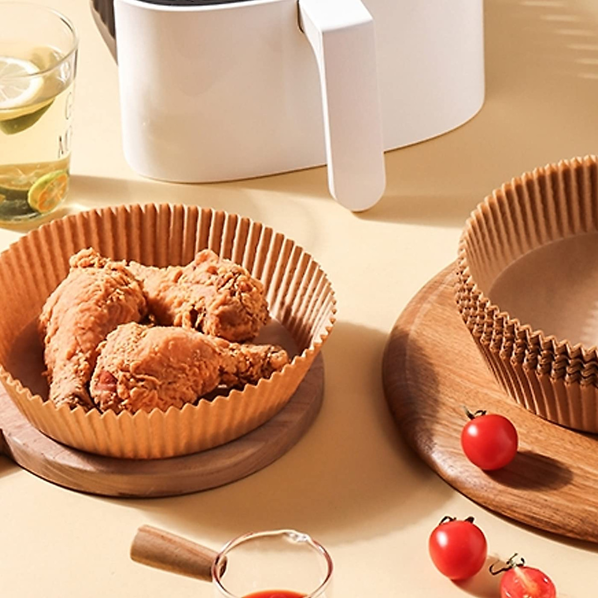 120PCS Air Fryer Disposable Paper Liner,Round Baking Paper for Air Fryer Oil-proof, Water-proof, Food Grade Parchment for Baking Roasting Microwave (Wood Pulp Color, 6.3 inch)