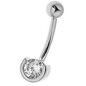 Ritastephens 14k Real White Gold CZ Eclipse Belly Button Navel Ring 14 gauge