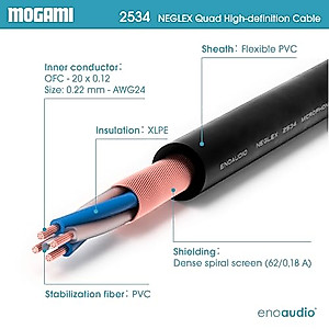enoaudio Mogami 2534 Quad Pair (L,R) Cable | Neutrik XLR Female - XLR Male | HiFi - 4.92 ft / 1.5 m