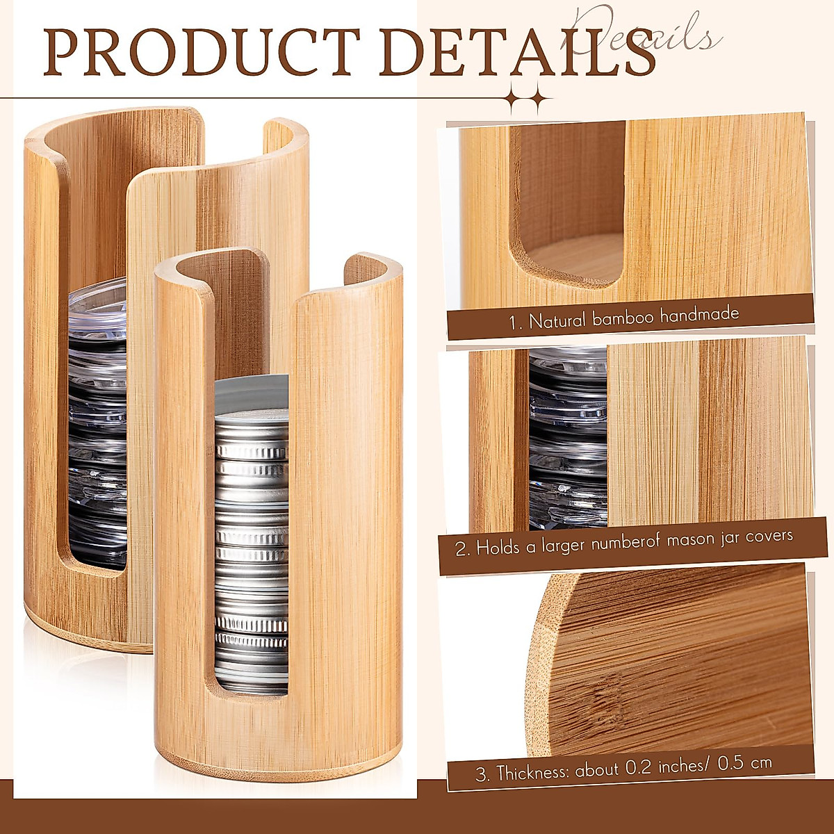 Suclain 2 Pcs Mason Jar Lid Organizer(One for Wide Mouth and One for Regular Mouth), Vertical Mason Jar Lid Storage Mason Jar Accessories Tumbler Lid Holder Bamboo Cup Lid Organizer