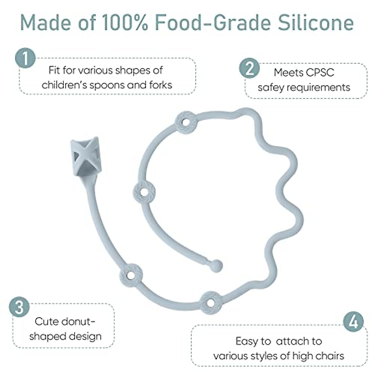 Baby Spoons Self Feeding 6 Month,Toddler Utensils Holder Strap Food Grade Silicone Keep Fork and Spoon Off The Floor Great for Kids,Hook On High Chair（Blue）