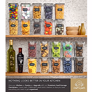 Chef's Path Airtight Plastic Food Containers with Lids - 20 Pack (1.6 Liter Each) - Durable Kitchen and Pantry Storage for Cereal, Rice, Pasta, Sugar - Airtight Food Storage Containers