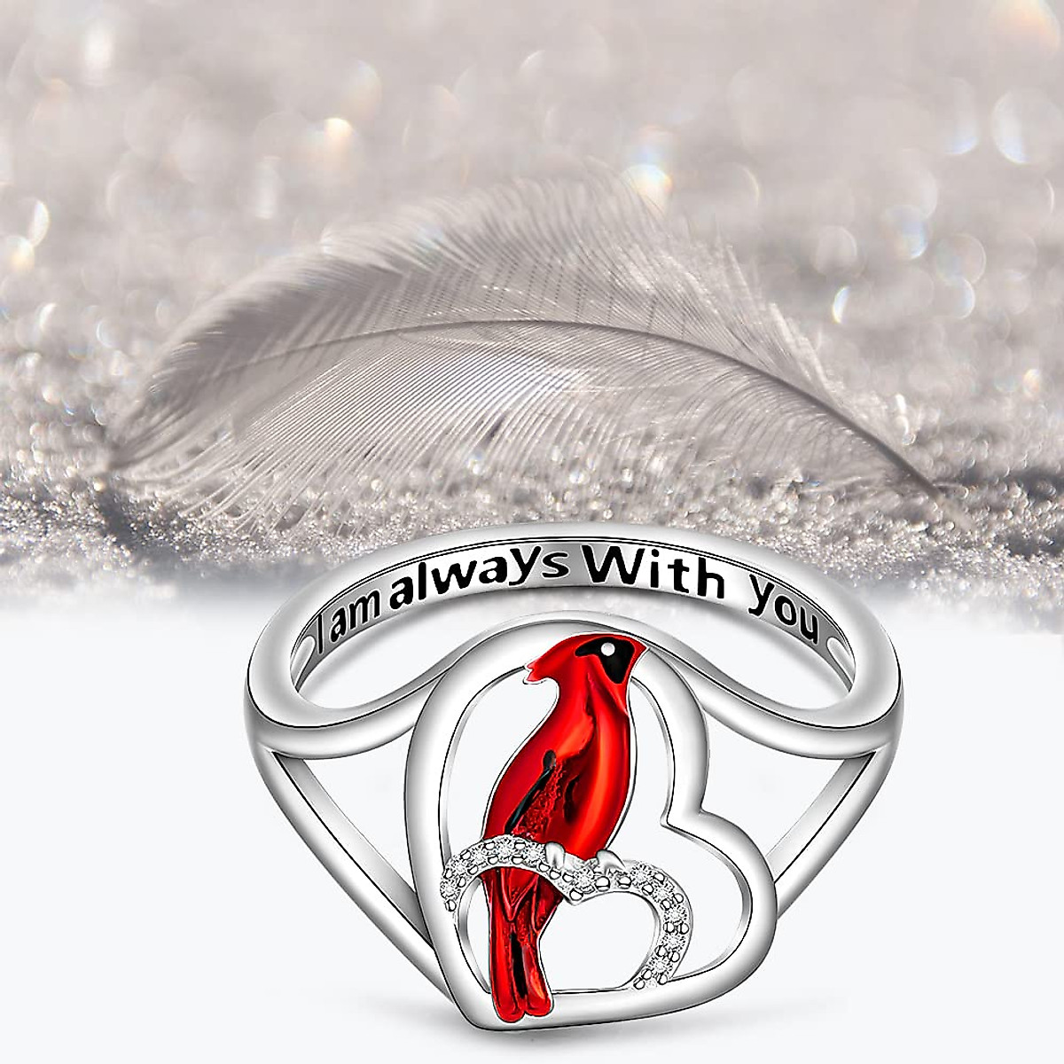 Cardinal Ring Sterling Silver Cardinal Appear When Angels Are Near Inspirational Heart Red Bird Rings for Women Cardinal Memorial Gifts Sympathy for Loss of Loved One Size 7