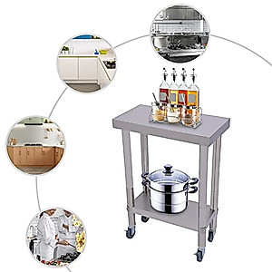 Commercial Stainless Steel Work Table, 30/45cm Kitchen Equipment Food Prep Table with Undershelf+Wheels Shelf Prep Table (60 * 45 * 85cm)