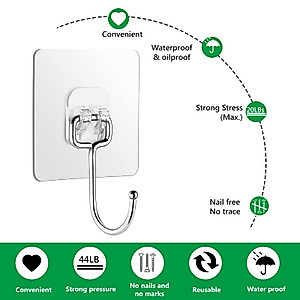 YTTX Self Adhesive Hooks, 15 Pcs Stick On Hooks 44lb/20Kg (Max) Waterproof Strong Bonding Power Sticky Hooks for Kitchens,Office,Closet,Bathroom,Towel Key Hooks