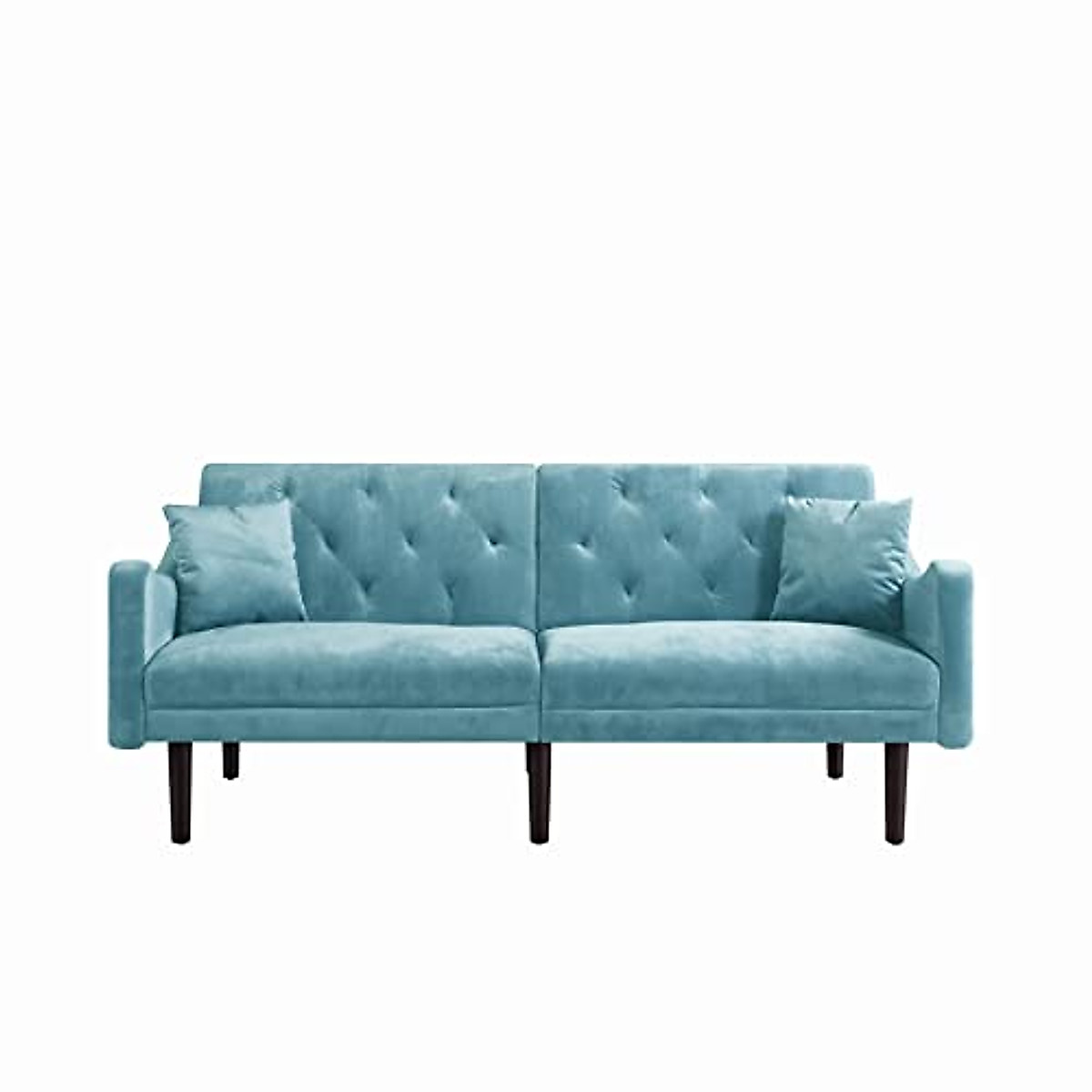 Eafurn Upholstered Futon Sofa Bed with Mattress and Frame, Convertible Loveseat Lounge Couch Daybed,Folding Love Seat w/Adjustable Backrest Sofabed, Blue w/Curved Armrest and 2 Pillows
