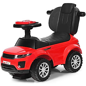 GLACER Push Cars for Toddlers 1-3, 3-in-1 Kids Sliding Car with Detachable Guardrail, Horn, Music, Lights, Storage Box and Anti-Roll Design, Ride on Push Car for Boys Girls (Red)