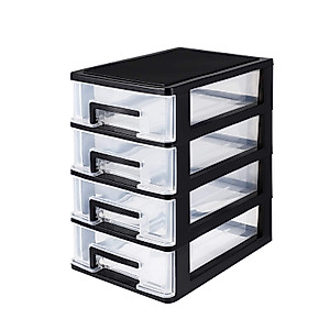 4 Drawer Desktop Storage Organizer,Plastic Containers Storage Organizer Dresser Organizer Home Dresser (Black and Transparent)