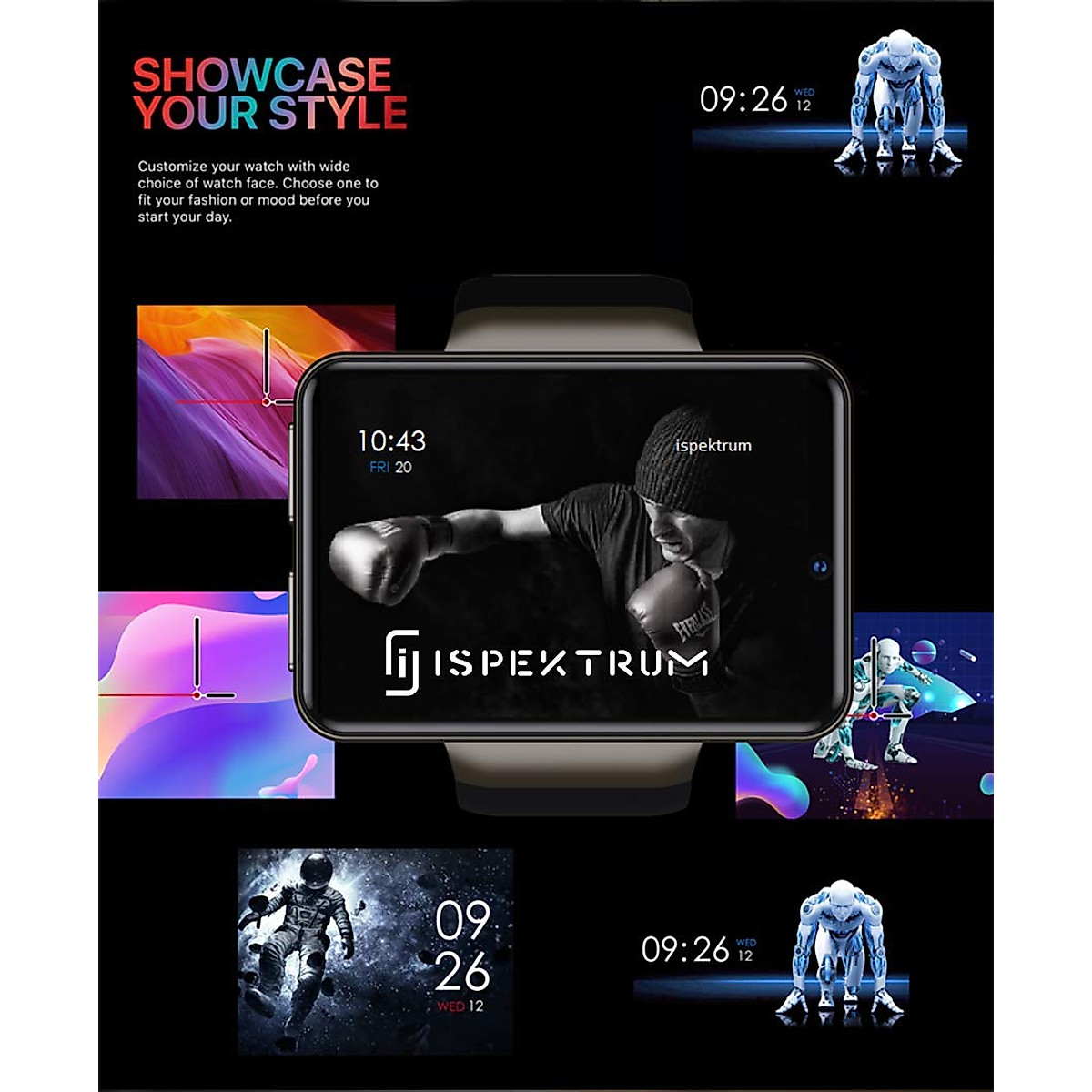 ISPEKTRUM iS101 Android Smart Watch 2.4” Screen Dual Camera 3GB+32GB 2080 mAh Battery Waterproof LTE Calls & Text GPS WiFi Google Play Store Sports Mode Fitness Tracker Heart Rate Monitor, Pedometer