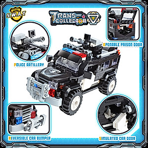 INRATELL City Police SWAT Building Block Set - 8 + 1 Black Armored SWAT Vehicles with Cop Cars, Helicopter, Motorbike, Best Roleplay STEM Toy Best Gift for Boys Kids Age 6-12