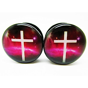 Pierced Republic Cross in Space Ear Plugs - Acrylic Screw-On - 8 Sizes - *Pair* (5/8" (16mm))