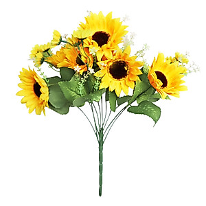 Levana.m Artificial Sunflowers Bouquet with Stems Silk Sunflowers Fake Yellow Flowers for Wedding DIY Garden Craft Art Home Decor Birthday Party Outdoor Decor