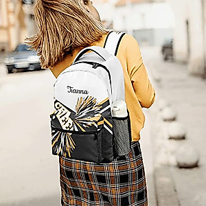 XOZOTY Yellow Black Cheer Personalized Custom Text Name Waterproof Daily Backpacks for Camping Outdoor Sports Bag