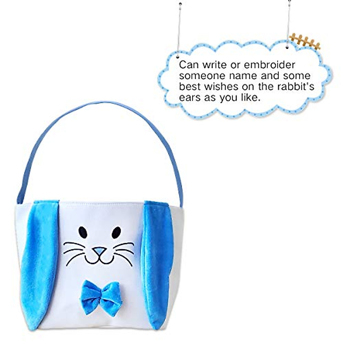 Poptrend Easter Basket Bags,Bunny Easter Bucket，Easter Eggs/Gift Baskets for Kids,Bunny Tote Bag Bucket for Easter Eggs,Toys, Candy,Gifts (Blue)
