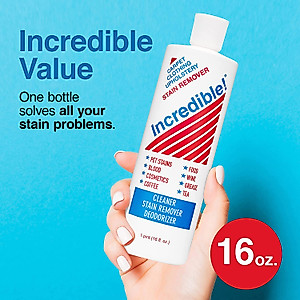 Incredible! Stain Remover - Stain Remover for Clothes, Laundry, Carpets, Mattress & Upholstery, Removes Most Household Stains - Pet Stains, Urine, Odors, Red Wine, Cosmetics & Coffee! 16.oz (2 Pack)
