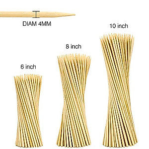 FOCUS FLAME Bamboo Appetizer Skewer 110 PCS 6 IN Stick Fruit Kabob Grill Skewer Toothpicks Φ=4 MM Caramel Apples Wood Stick for Cocktail Chocolate Fountain Campfire Party Barbecue Kitchen BBQ Skewer