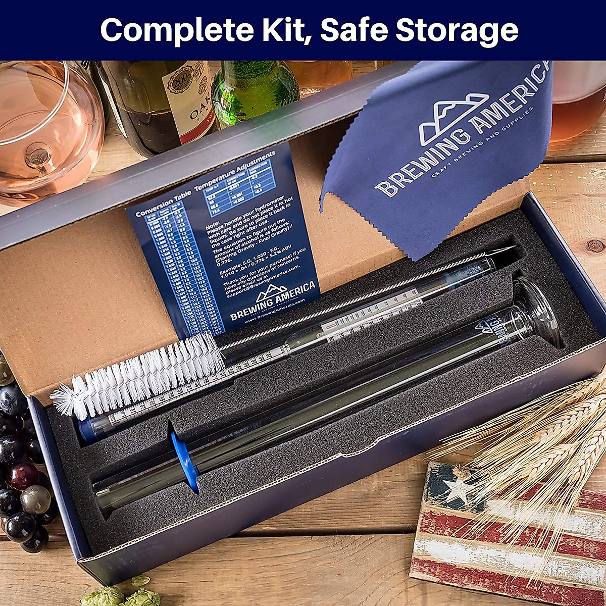 Thermo-Hydrometer ABV Tester Kit Triple Scale for Beer/Wine - Pro Series American-Made Specific Gravity Hydrometer with Thermometer Temperature Correction, N.I.S.T Traceable (KIT)