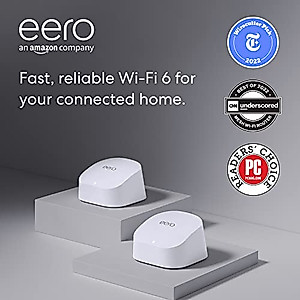 Amazon eero 6 mesh Wi-Fi system | Supports speeds up to 500 mbps | Connect to Alexa | Coverage up to 3,000 sq. ft. | 2-pack, one router + one extender, 2020 release