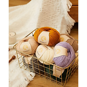 GISIMO 100% Merino Wool Yarn, 6-Ply Luxurious and Soft Yarn for Hand Knitting & Crocheting, 1.76 OZ/50g, 127 yds/116 Meters (Ivory, 1 Ball)