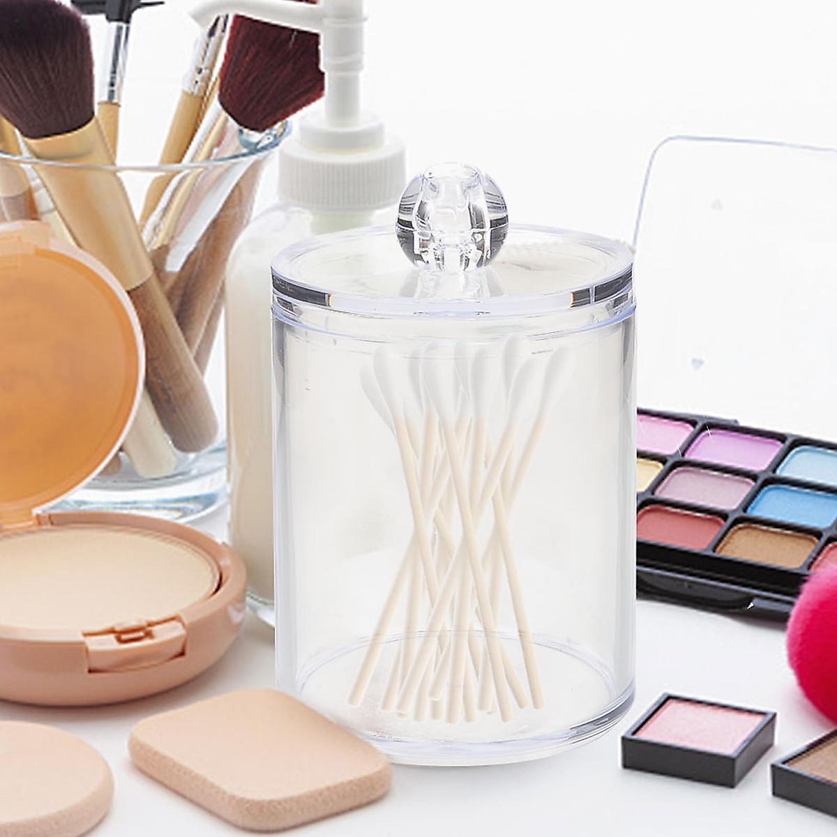 Cabilock 2 Pcs Acrylic storage box acrylic storage container Cotton Pad Holder plastic swab storage jar Makeup Cotton Round Holder Make Up Pads Holder holder Bracket box cosmetic