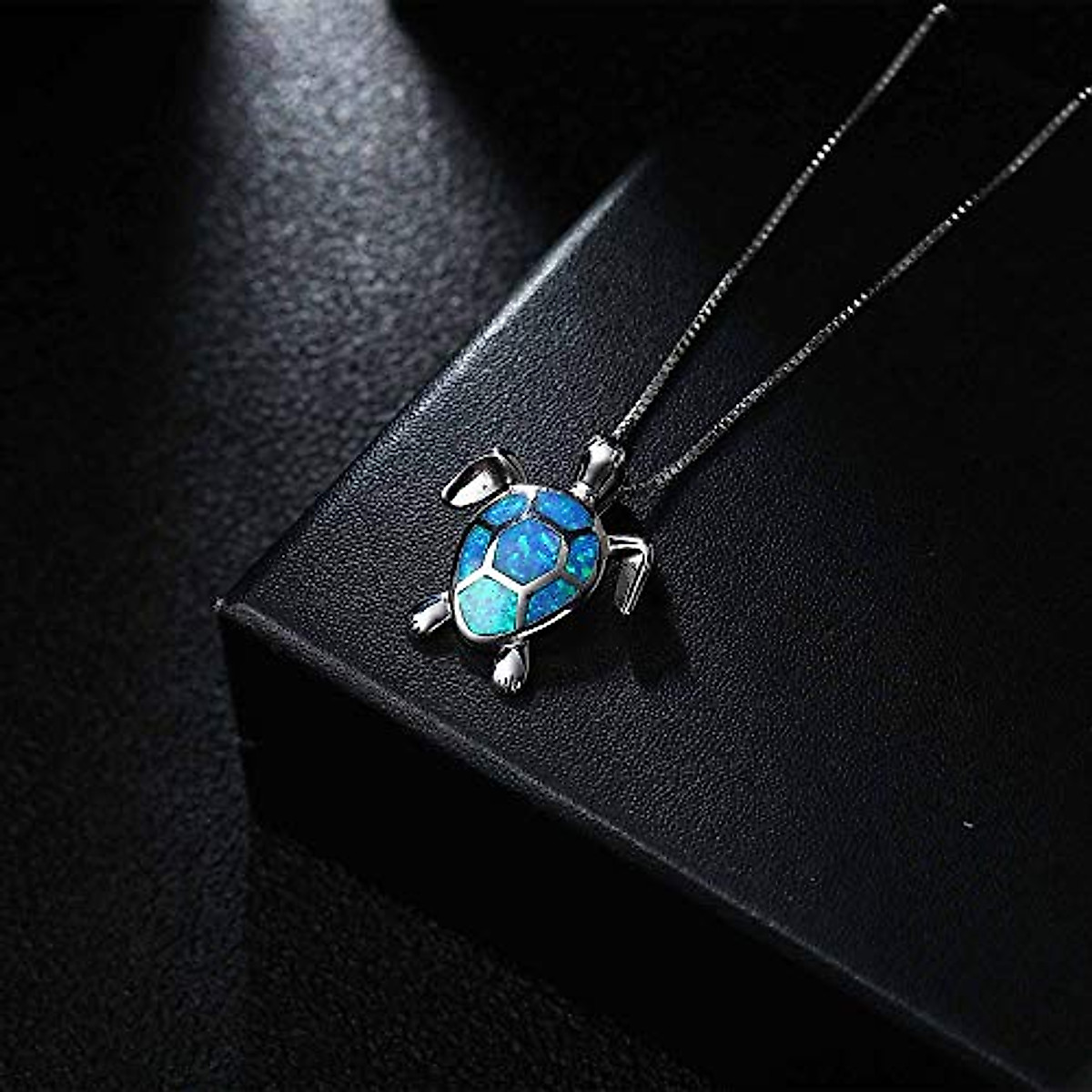 MILACOLATO Sea Turtle Pendant Necklace 18K White Gold Plated Sterling Silver Box Chain with Created-Opal Sea Turtle Charms Pendant Cute Animal Jewelry Birthday Gifts for Women Girls Mom Daughter