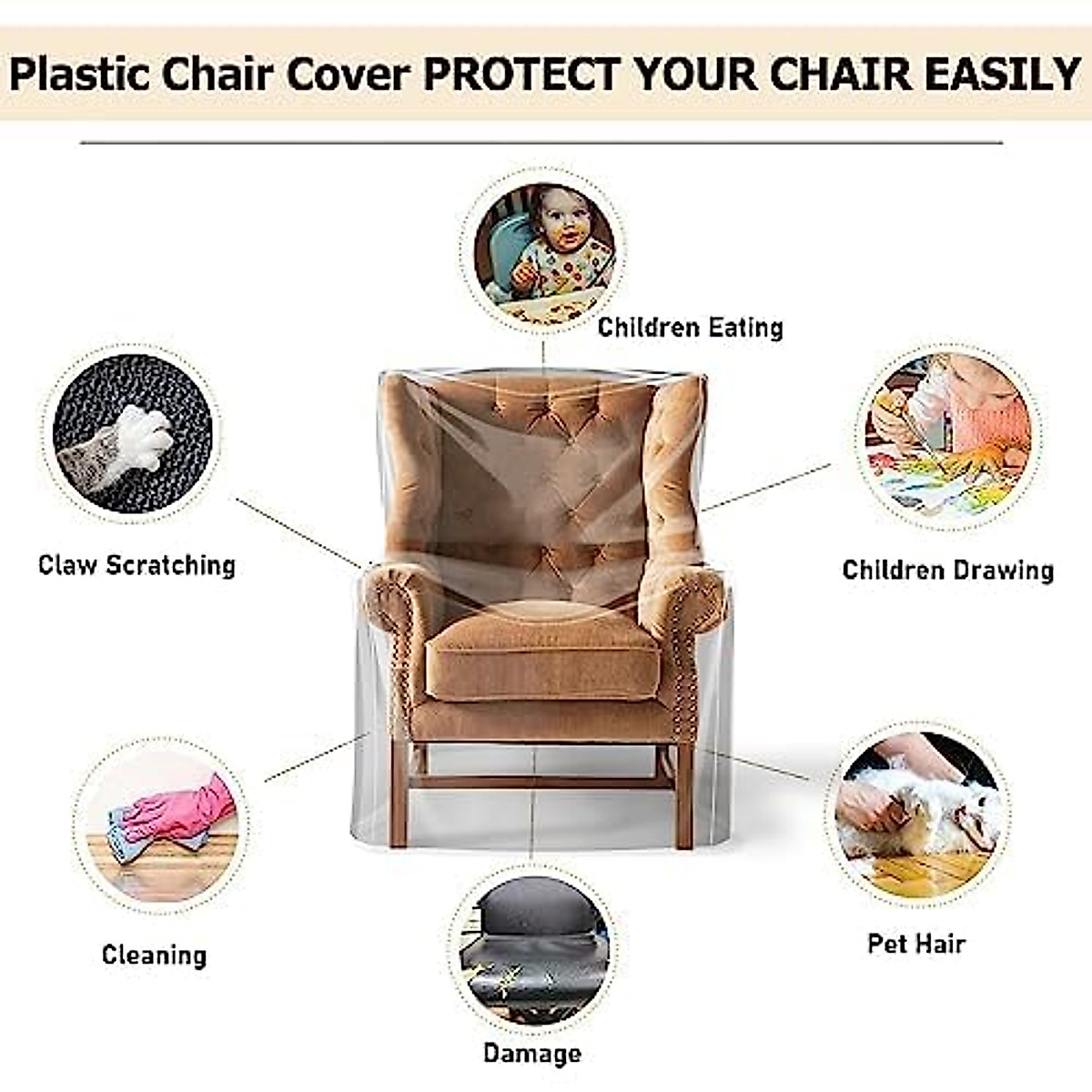 AKEfit Plastic Chair Covers Protectors Heavy-Duty Couch Cover for Sofa, Waterproof Dustproof Clear Moving Bags for Armchair or Recliner, Against Cat Dog Clawing, Transparent, SLSFZ-11C-S