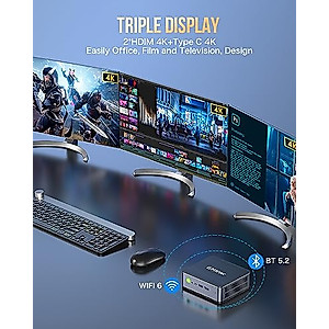 GMKtec Mini PC Intel Core i7 12650H (4.7GHz) Business Office Mini Computers Desktop Preinstalled Windows 11 Pro 24GB DDR5 Dual Channel 1TB Hard Drive SSD 4K, USB 4.0, WiFi 6, BT 5.2, Ethernet RJ45 LAN