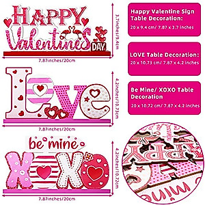 3 Valentine's Table Decoration Signs Be Mine Sign Love Happy Valentine Table Centerpiece Flamingo Wooden Party Decorations for Holiday Valentine's Dinner Party Coffee