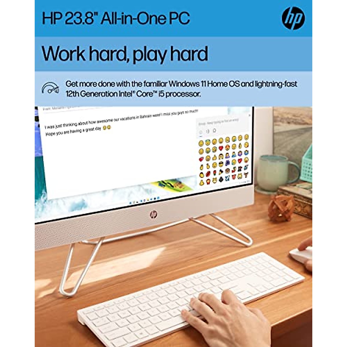 HP All-in-One Bundle PC, 23.8" FHD Micro-Edge Touchscreen Display, 12th Generation Intel Core i5 Processor, Intel Iris Xe Graphics, 8 GB RAM, 512 GB SSD, Windows 11 Home OS, Wi-Fi (24-cb1170, 2022)