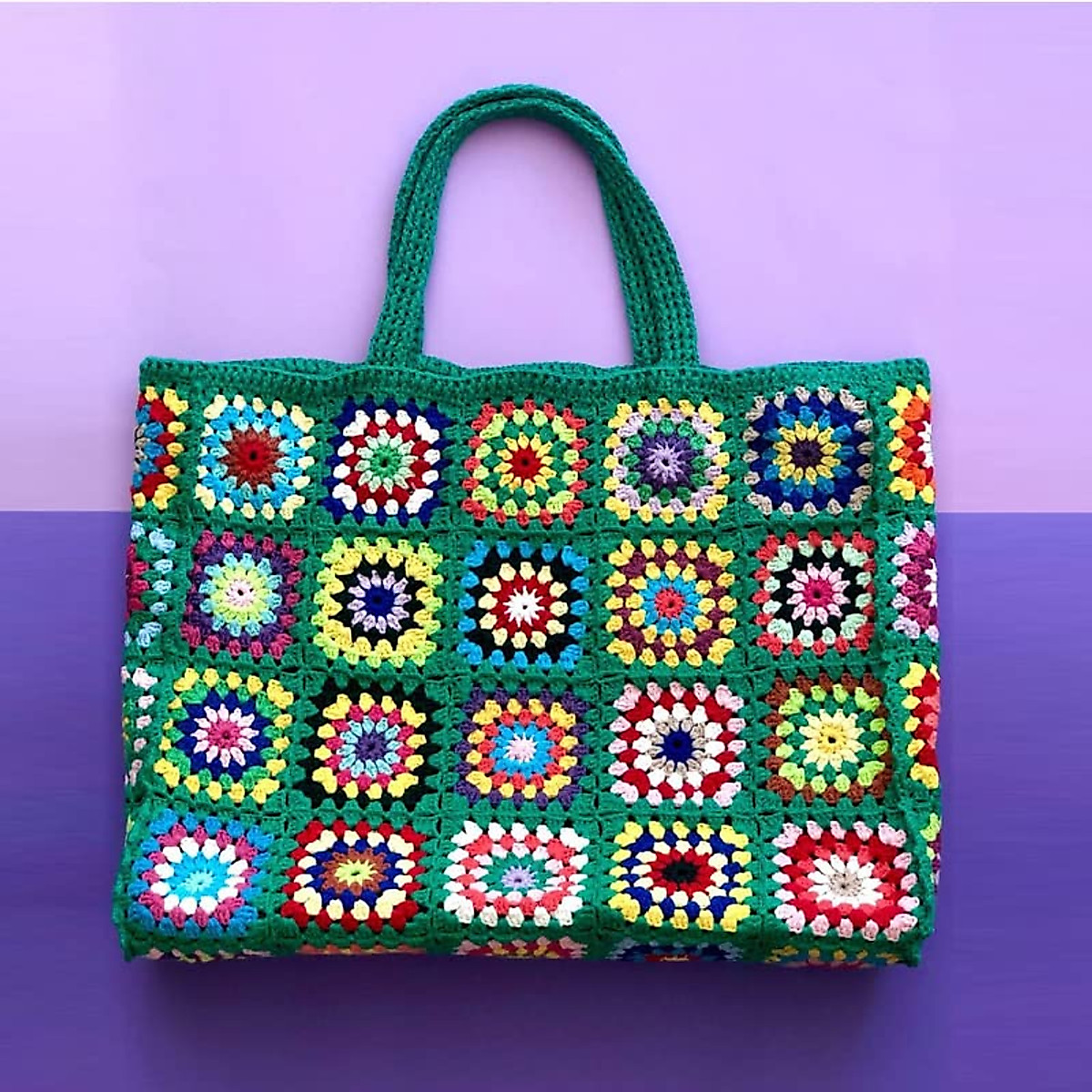 Granny Square Crochet Colorful Tote With Large Capacity And Classic Retro Ladies Handbag Purse Big Bags Women EN8