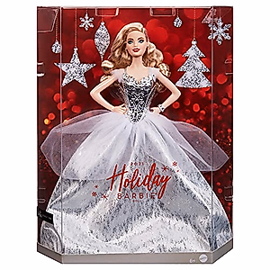 Barbie Signature 2021 Holiday Doll (12-inch, Blonde Wavy Hair) in Silver Gown, with Doll Stand and Certificate of Authenticity, Gift for 6 Year Olds and Up