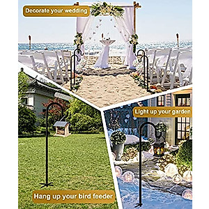 Derkniel Shepherd Hook 108 Inch Tall Heavy-Duty Metal Garden Hanging Pole Stake for Bird Feeder Pole Plant Baskets, Black (2 Pack)