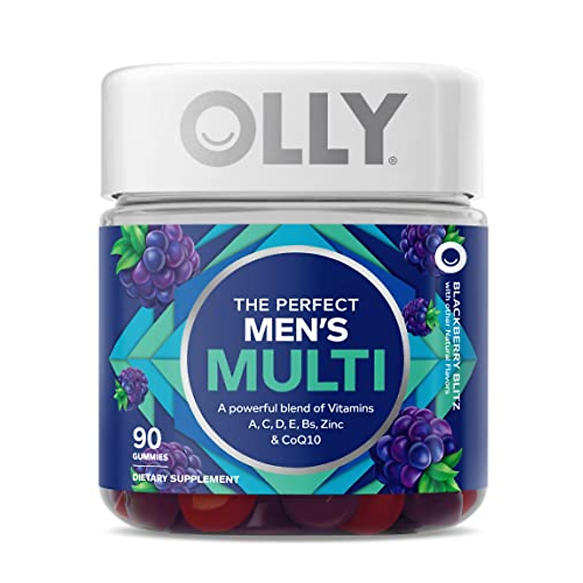 OLLY Men's Multivitamin Gummy, Overall Health and Immune Support, Vitamins A, C, D, E, B, Lycopene, Zinc, Adult Chewable Vitamin, Blackberry, 45 Day Supply - 90 Count