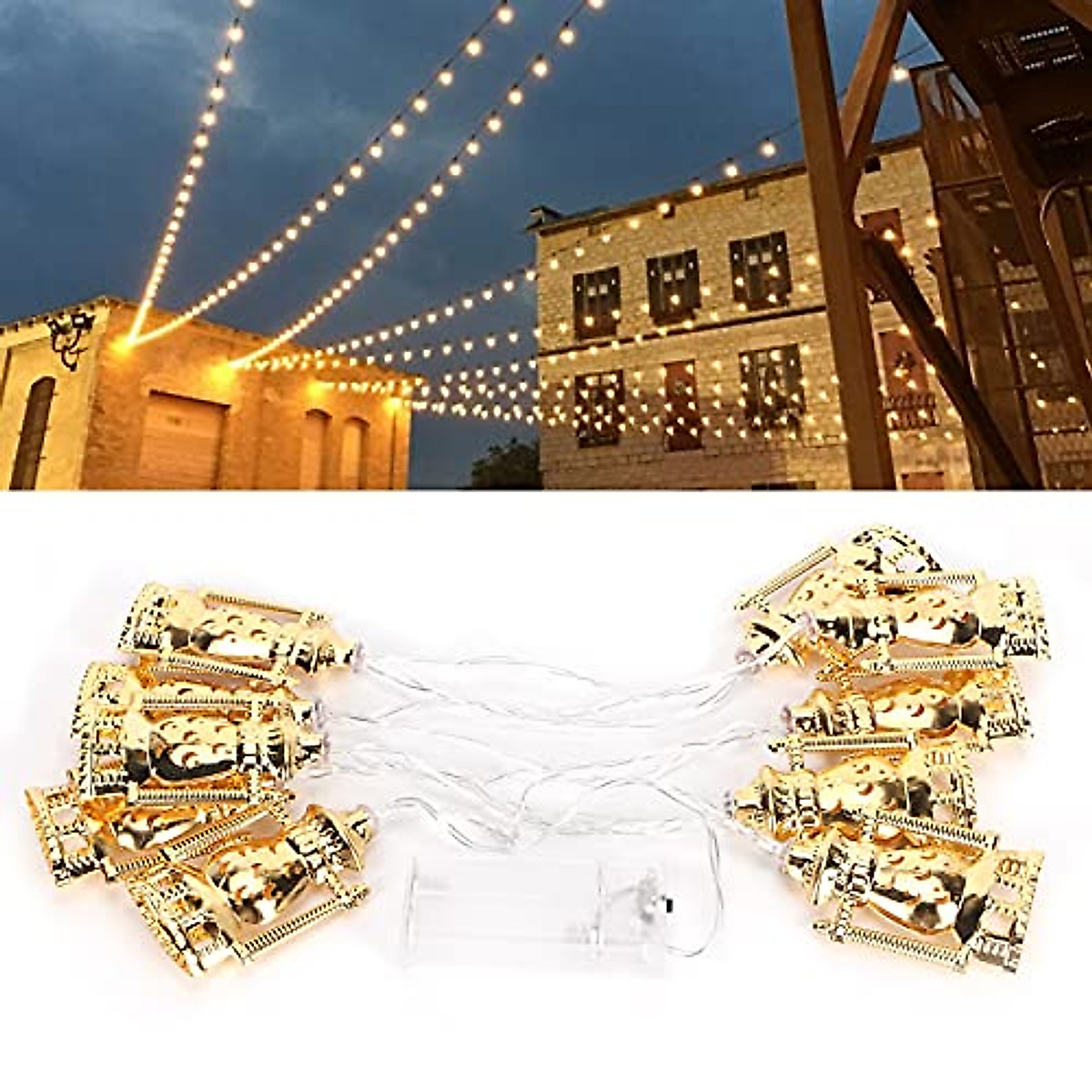 Jopwkuin Decorative Light, 10LED Battery Powered LED Light Decor Iron+ABS Materials Mubarak Eid String Light for Garden for Patio Decor for Home
