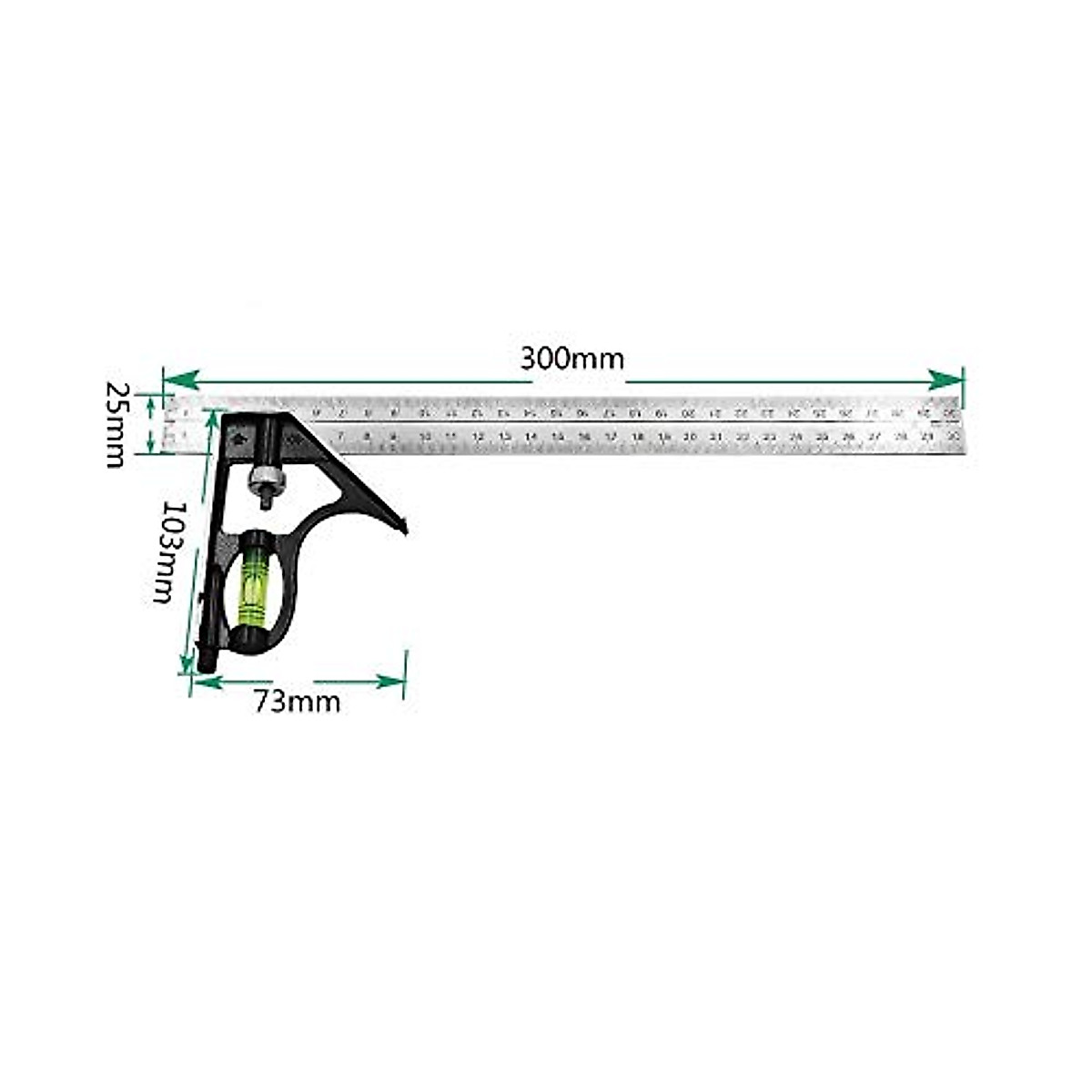 Dtacke 300mm/12 Precise Stainless Steel Adjustable Sliding Combination Square Set Right Angle Ruler Adjustable Leveled Square Head Right Angle Ruler